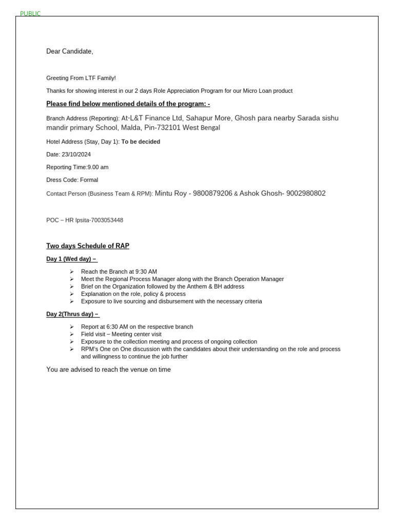 RAP - Intimation | PDF