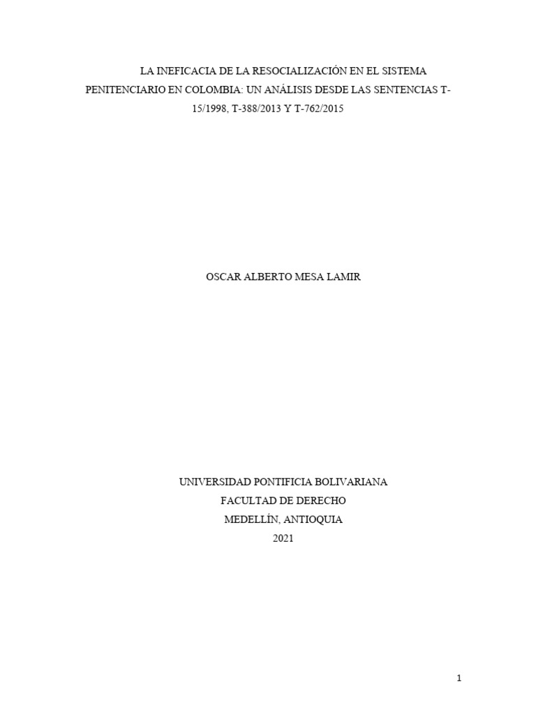 La Ineficacia de La Resocialización en El Sistema Penitenciario | PDF | Prisión | Derecho penal