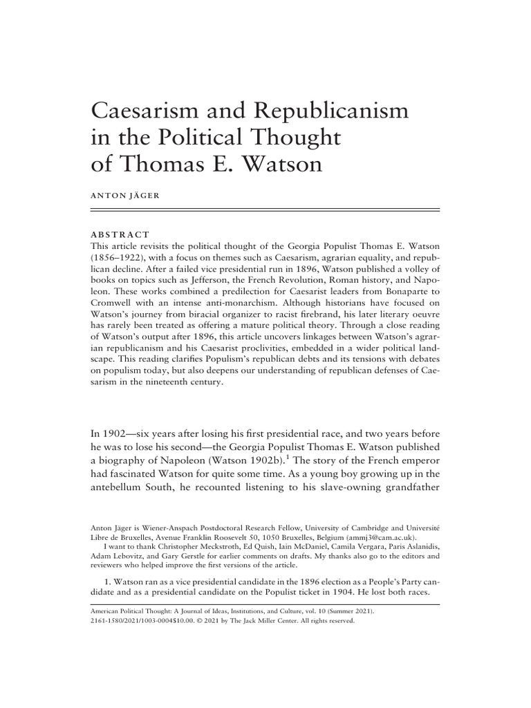 Caesarism and Republicanism in The Polit | PDF | Populism | Republicanism