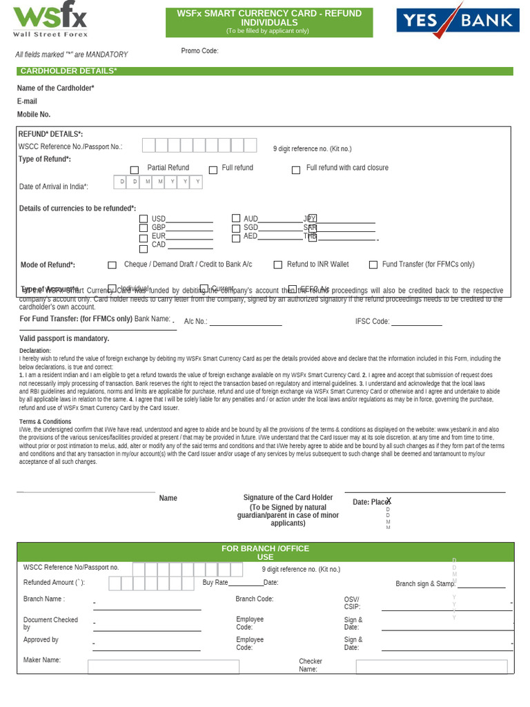 WSFX Refund Form | PDF | Debit Card | Foreign Exchange Market
