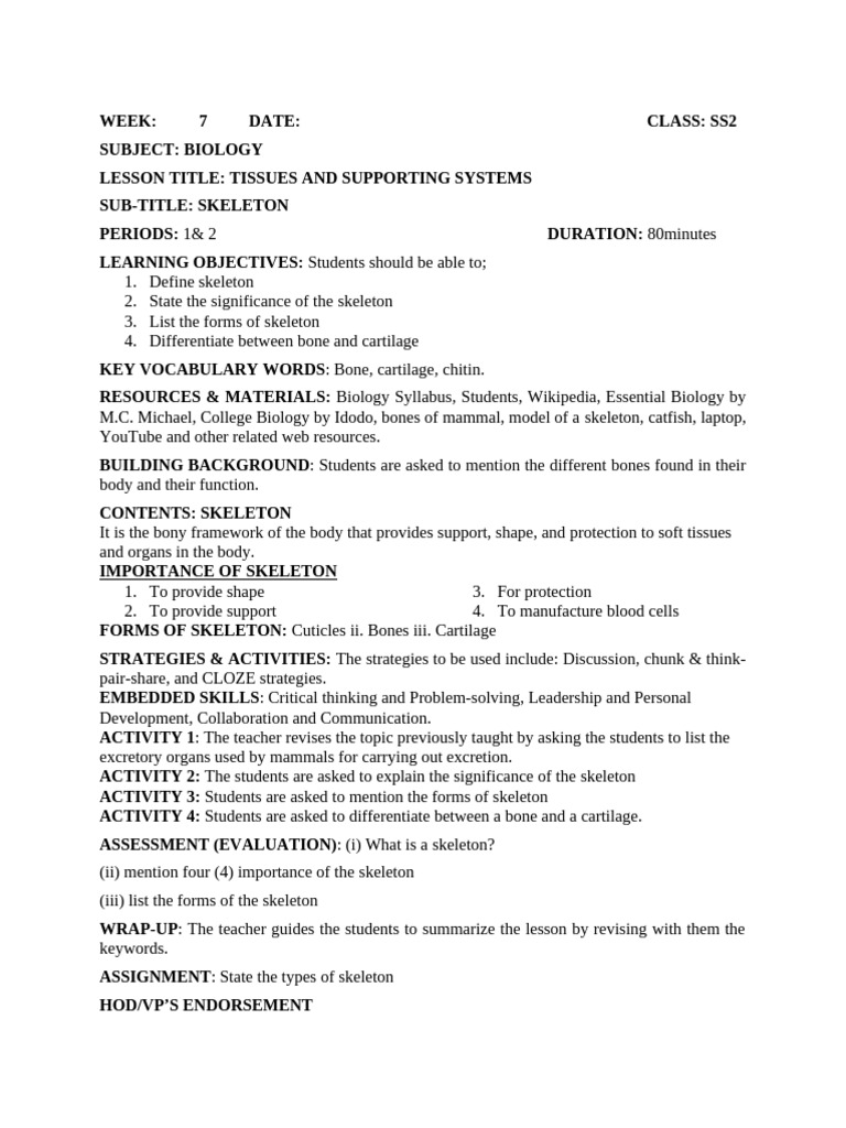 Tissue and Supporting System | PDF | Skeleton | Bone