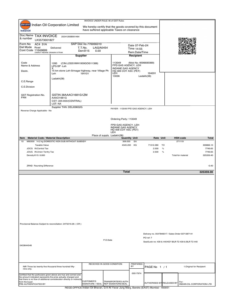 AC4 Inv. - 0776066310 by IndianOil Corporation LTD | PDF | Economies | Payments
