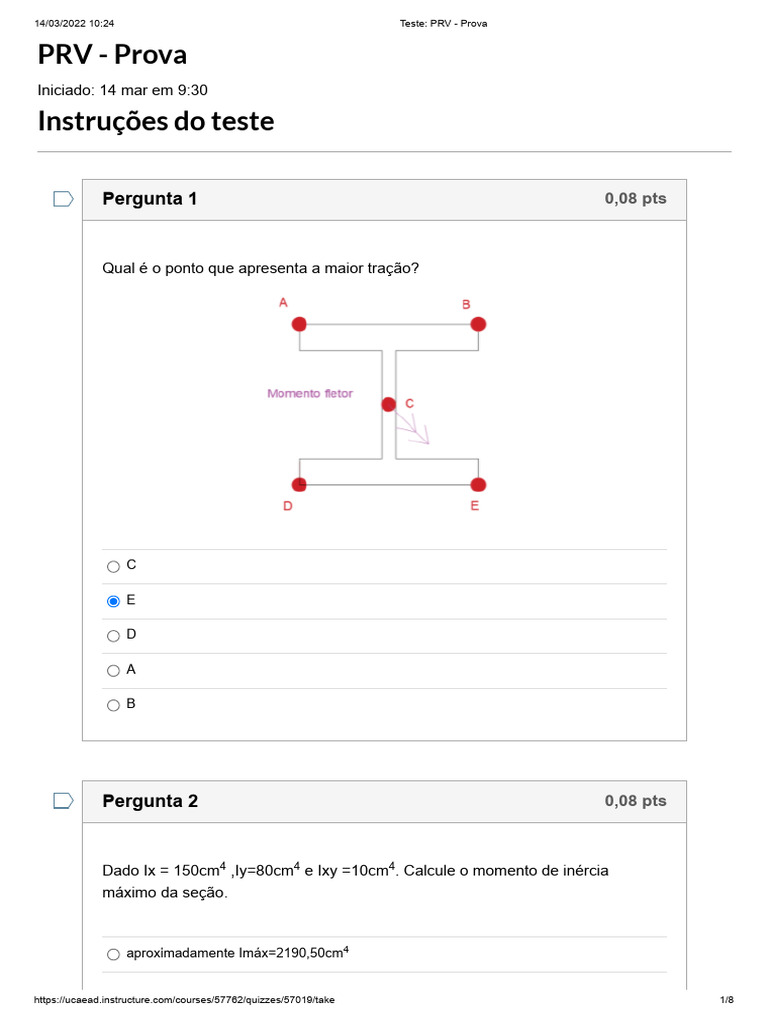 Teste_ PRV - Prova | PDF | Flexão (Física) | Física