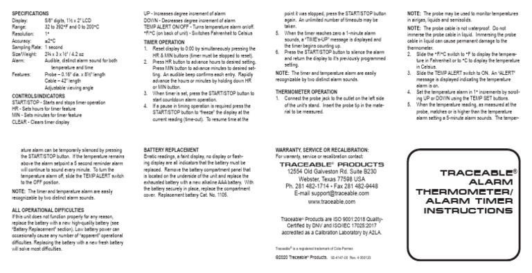 Control Company 4147 Instructions | PDF | Fahrenheit | Temperature