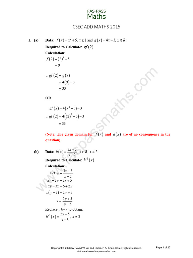 CSEC Add Maths 2015 May Past Paper Solutions | PDF | Circle | Mathematics