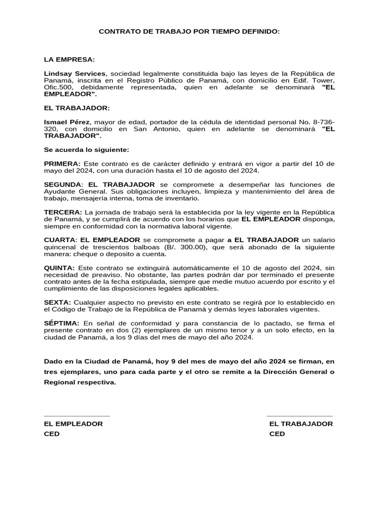 CONTRATO DEFINIDO DE TRABAJO | PDF