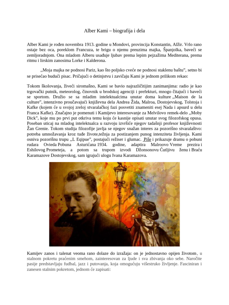 Alber Kami: Biografija i Dela | PDF