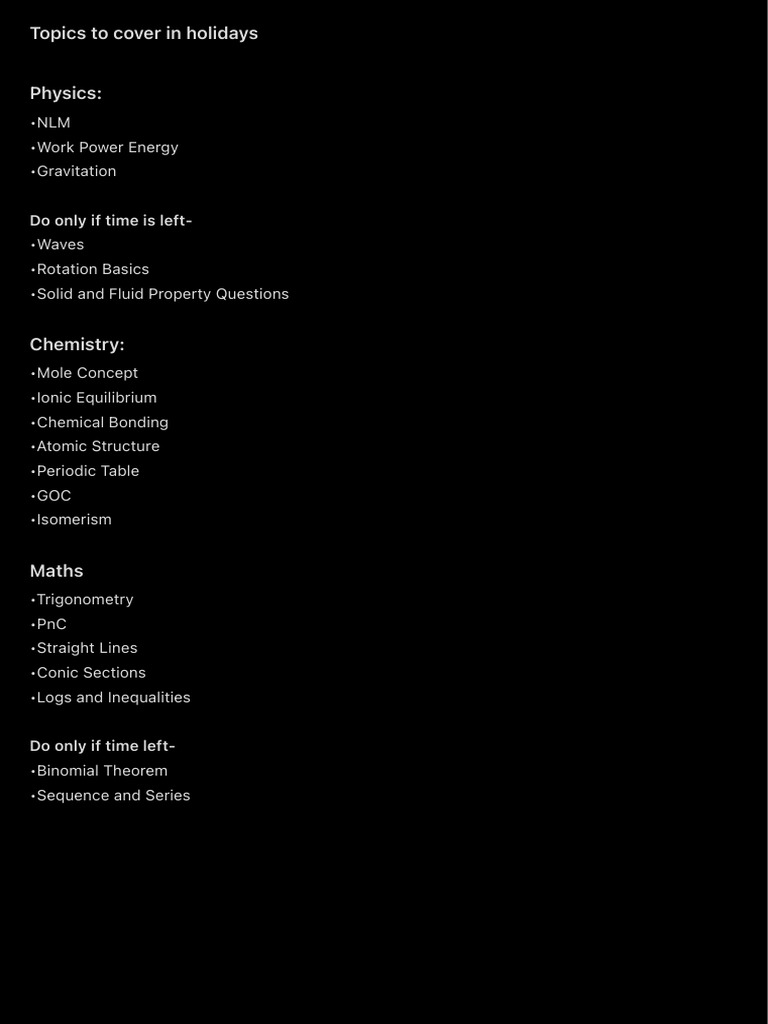 Topics to Cover in Holidays | PDF