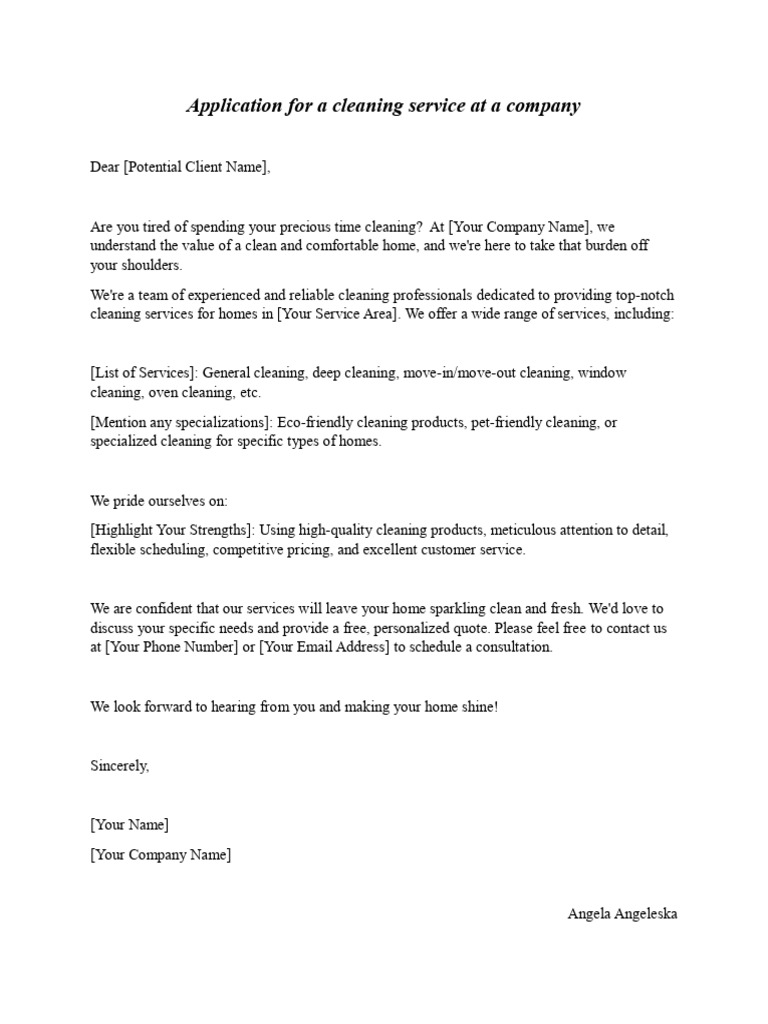 Application For A Cleaning Service at A Company | PDF | Career & Growth