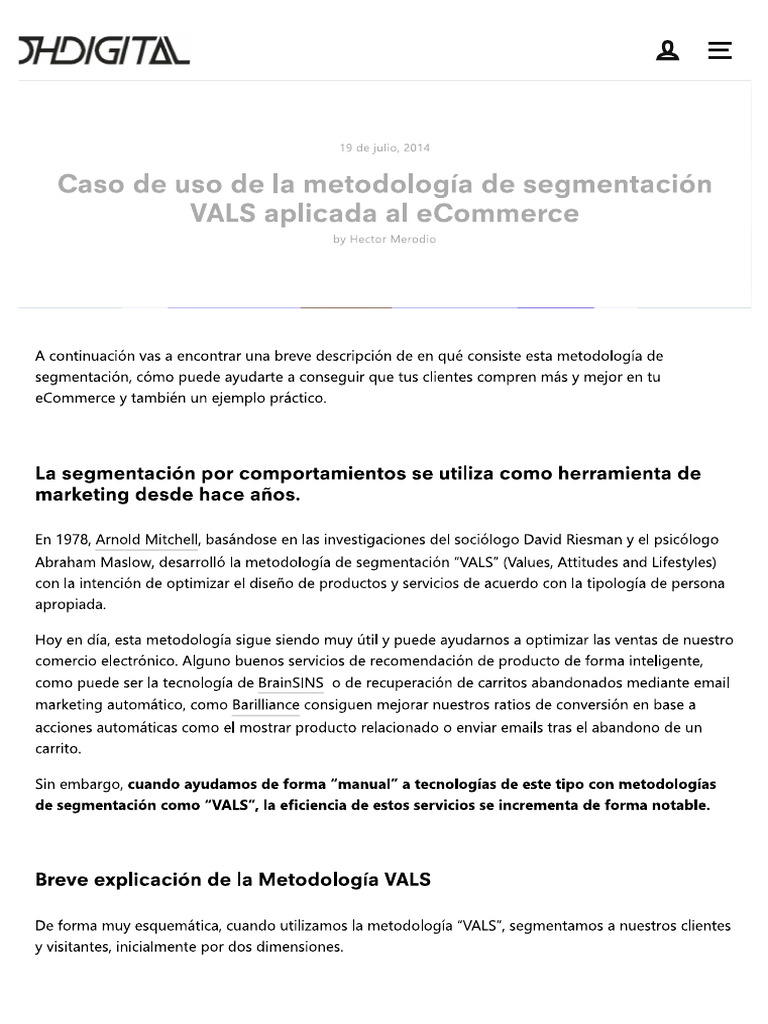 Modelo VALS en El Ecommerce | PDF