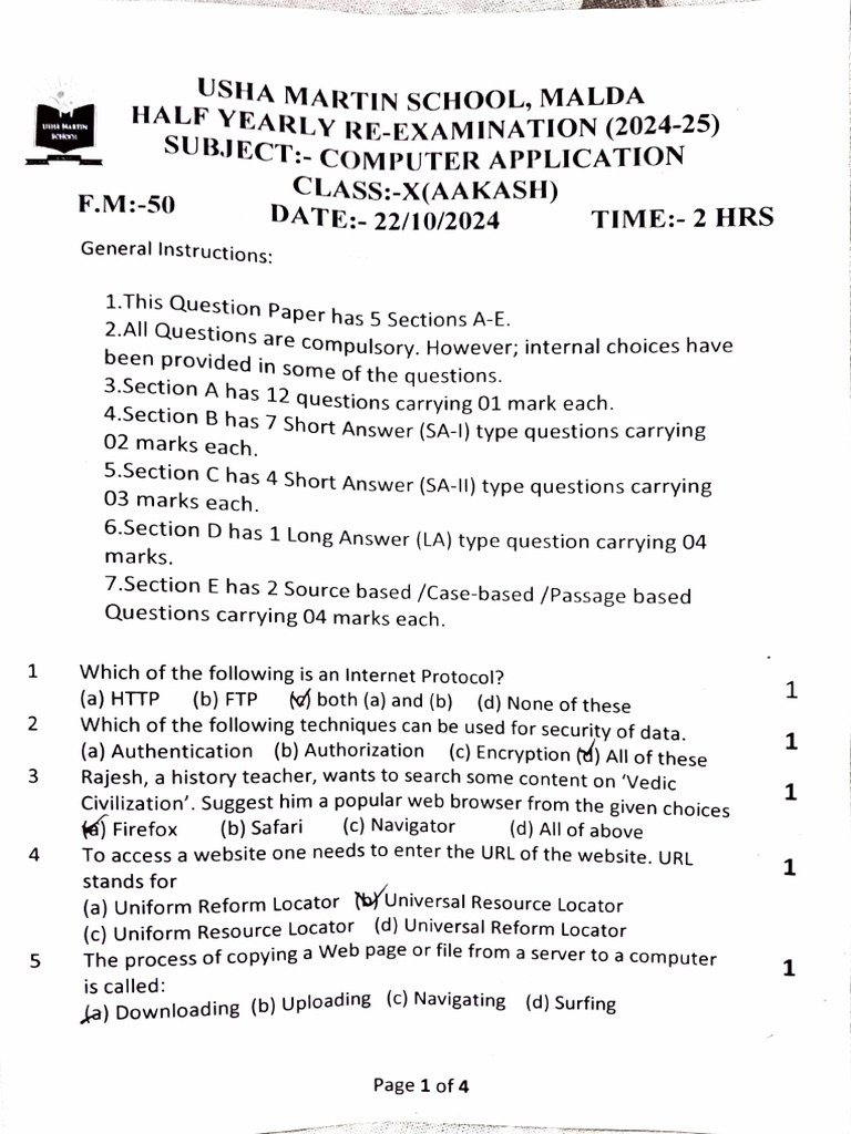 Half Yearly ICT UMS Class 10 | PDF | World Wide Web | Internet & Web