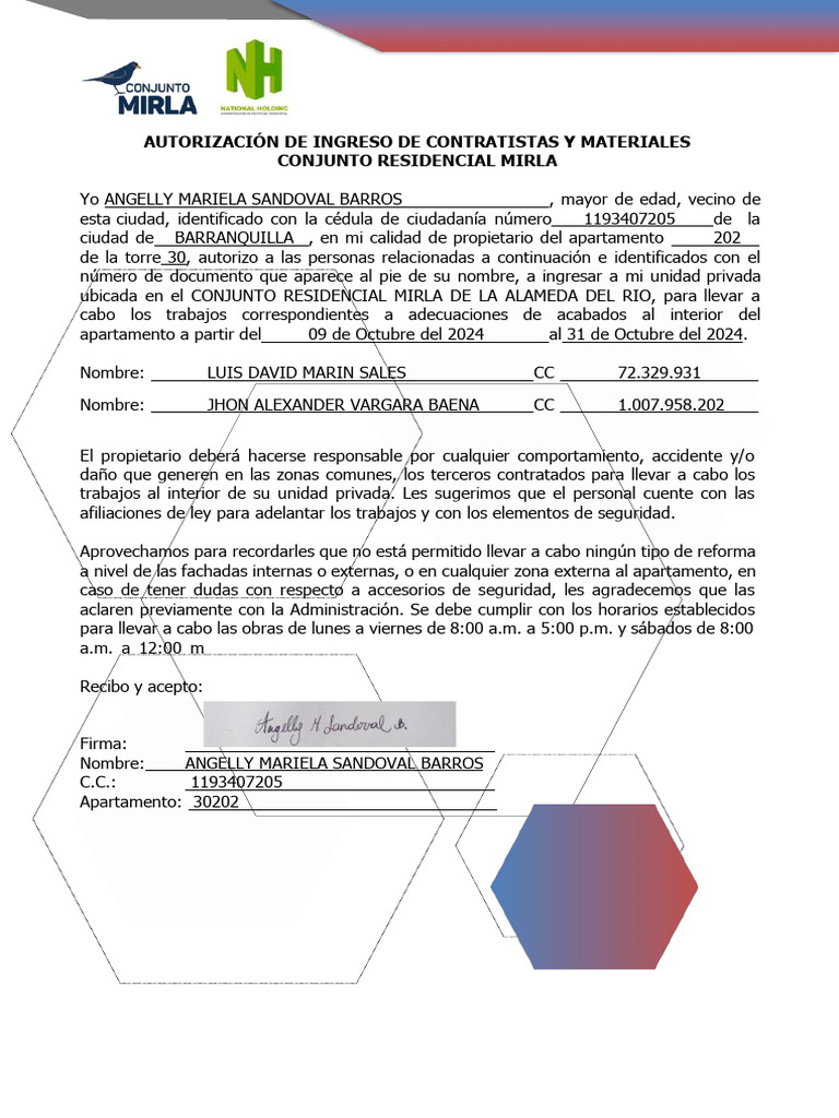 Formato Ingreso de Contratistas Mirla | PDF