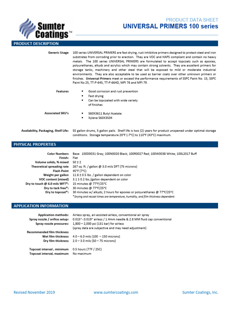 24 Universal Primers 100 Series Data Sheet 2019 | PDF | Paint | Humidity