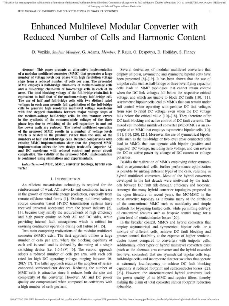 Enhanced Multilevel Modular Converter With Reduced Number of Cells and Harmonic Content | PDF ...