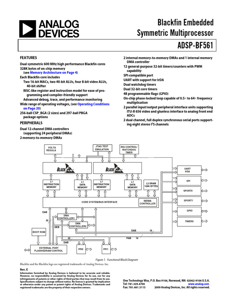 ADSP-BF561 Data Sheet | PDF | Cpu Cache | Central Processing Unit