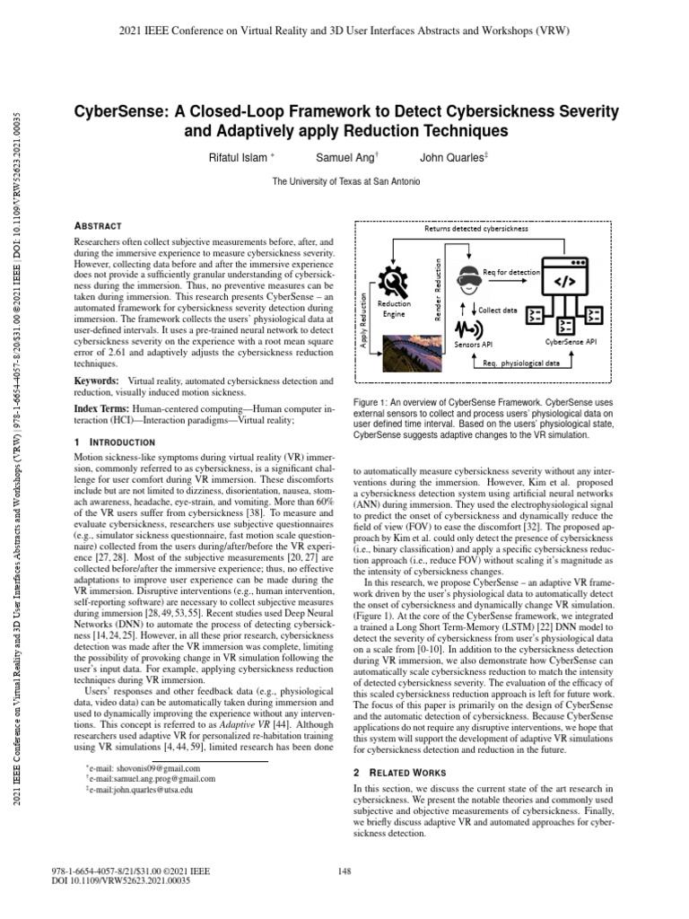 CyberSense A Closed-Loop Framework To Detect Cybersickness Severity and ... CyberSense A Closed-Loop Framework To Detect Cybersickness Severity and ...