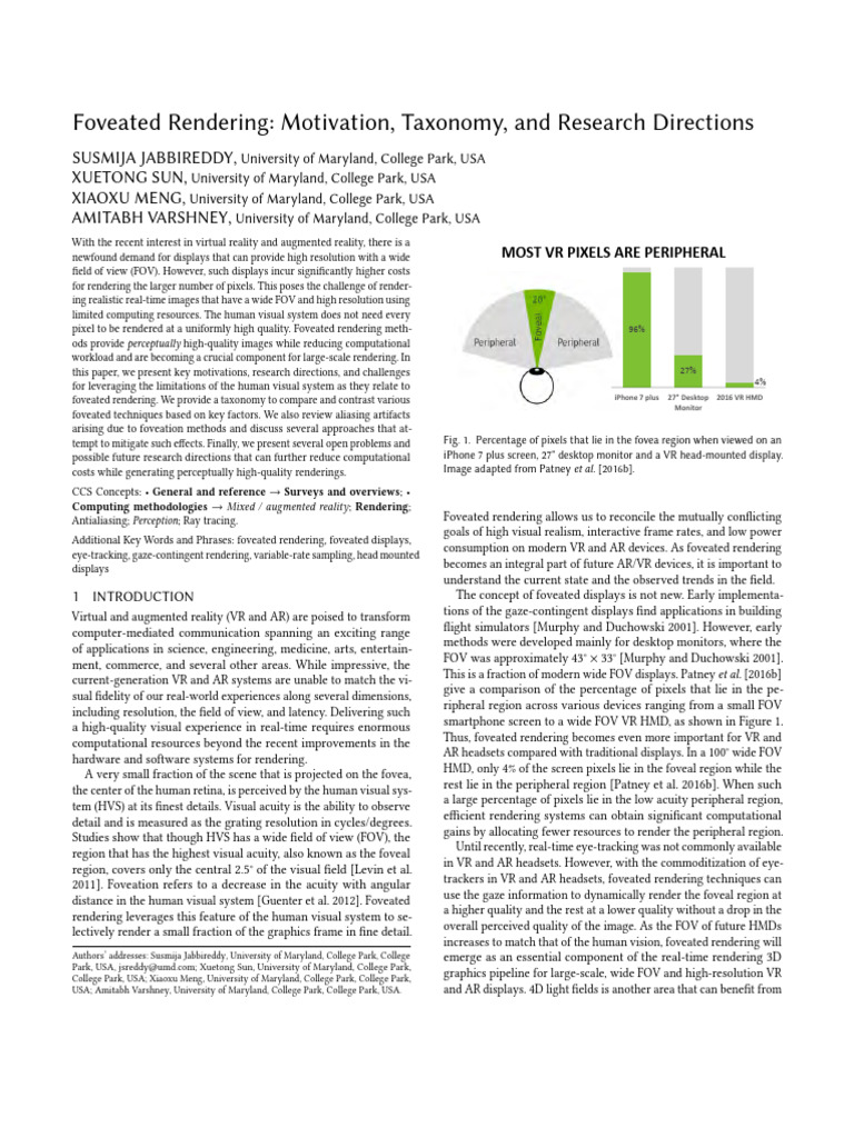 Foveated Rendering: Motivation, Taxonomy, and Research Directions | PDF ...