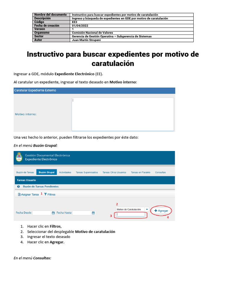 GDE EE3-Instructivo para Buscar Expedientes Por Motivo de Caratulación ...