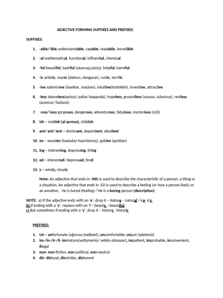 Adjective Forming Suffixes | PDF
