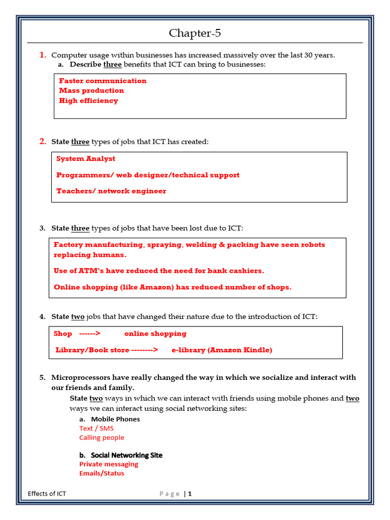 Chapter-5 - (Worksheet A) Answers | PDF
