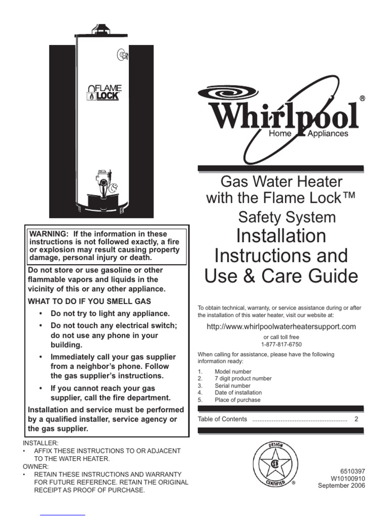 Installation Instructions and Use & Care Guide: Gas Water Heater With ...