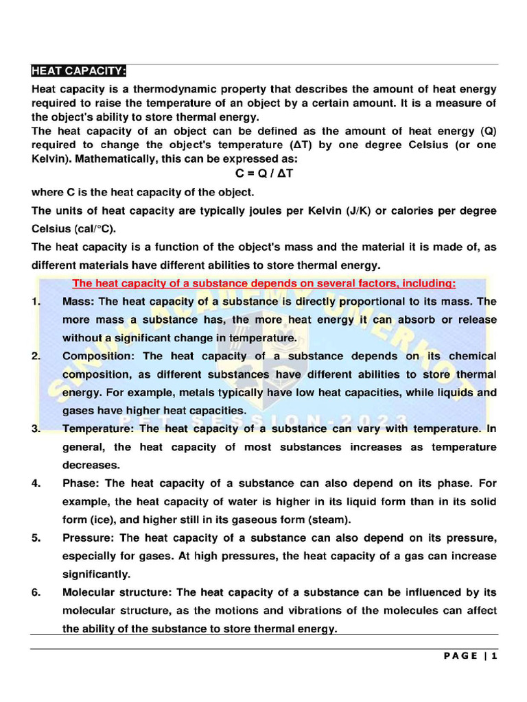 HEAT CAPACITY NOTES | PDF