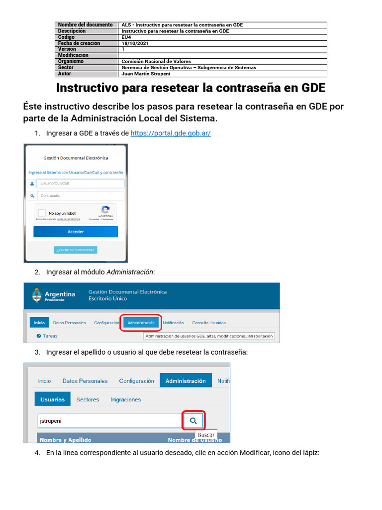 GDE EU3-ALS-Instructivo para resetear la contraseña en GDE | PDF