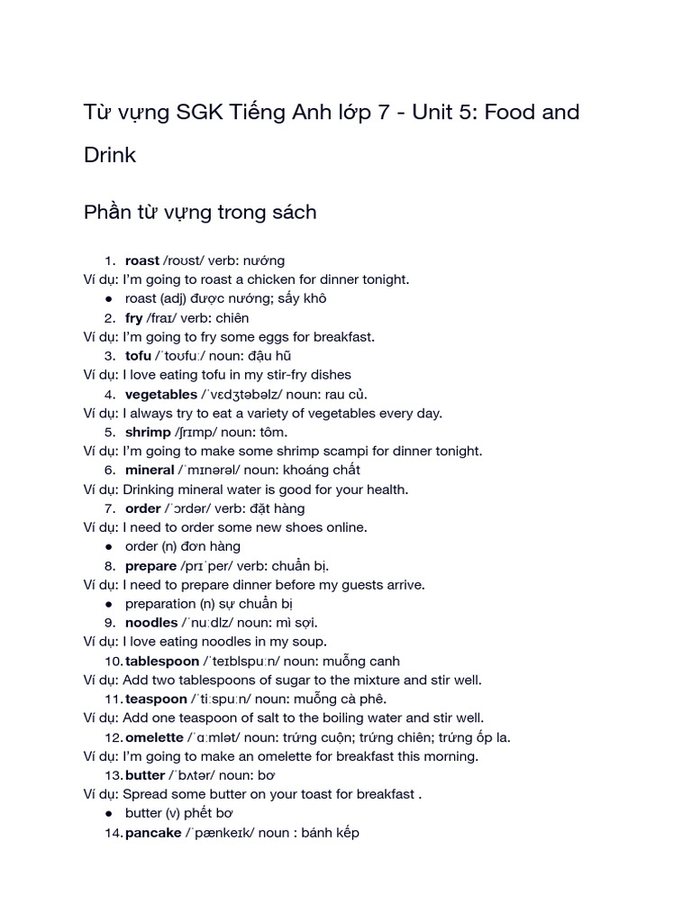 Unit 5 E7 Food and Drink | PDF | Meal | Drink