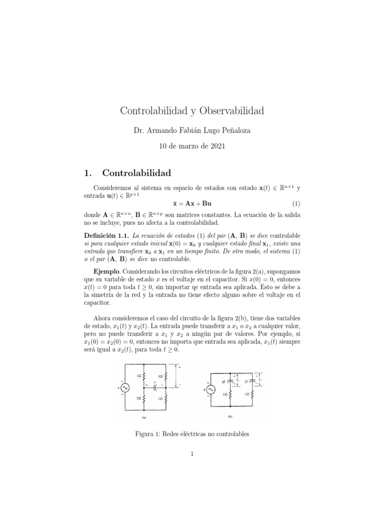 Controlabilidad y Observabilidad | PDF | Matriz (Matemáticas) | Red ...