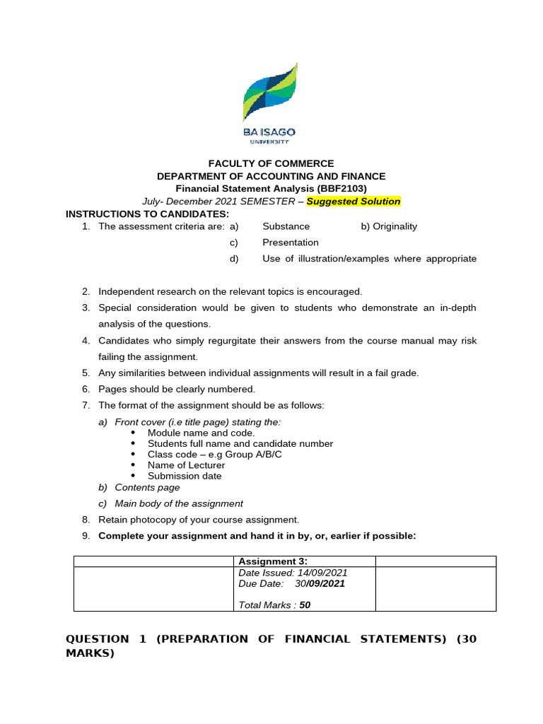 Solution To Financial Statement Analysis | PDF | Balance Sheet | Equity ...