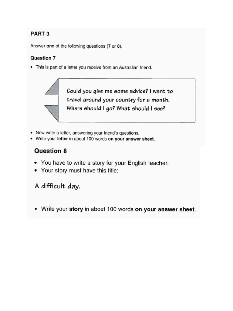 Writing Part 3 (Part 7 + 8) | PDF