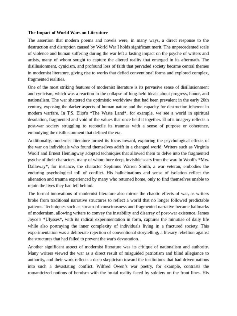 The Impact of World Wars On Literature | PDF | Literary Modernism | Poetry
