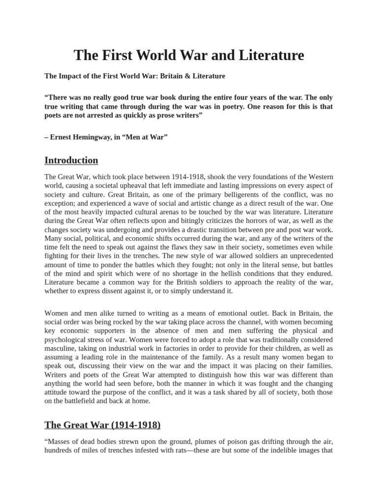 WWI's Influence on British Literature | PDF | Trench Warfare | Allies ...