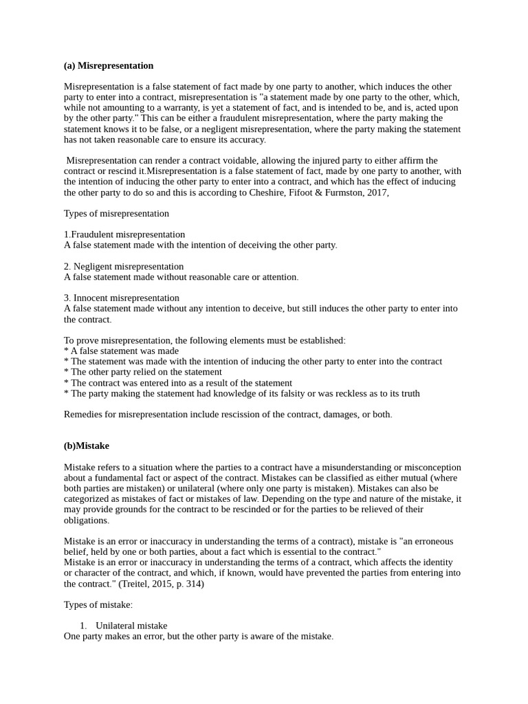 Misrepresentation | PDF | Misrepresentation | Civil Law (Legal System)