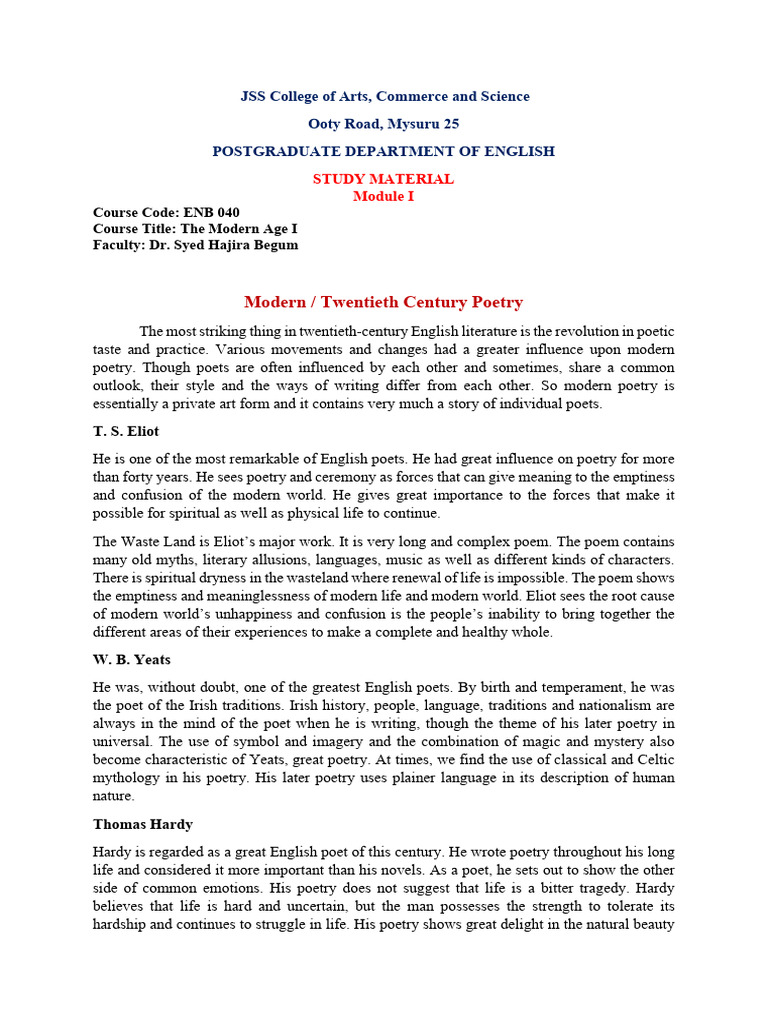 Twentieth Century English Poetry | PDF | Poetry | English Poetry