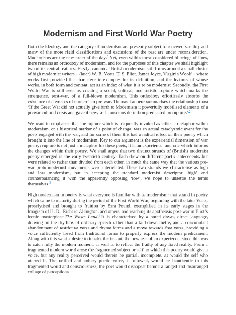 Modernism and First World War Poetry | PDF | Poetry