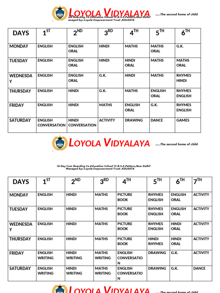 Routine 2024-25 LVS | PDF