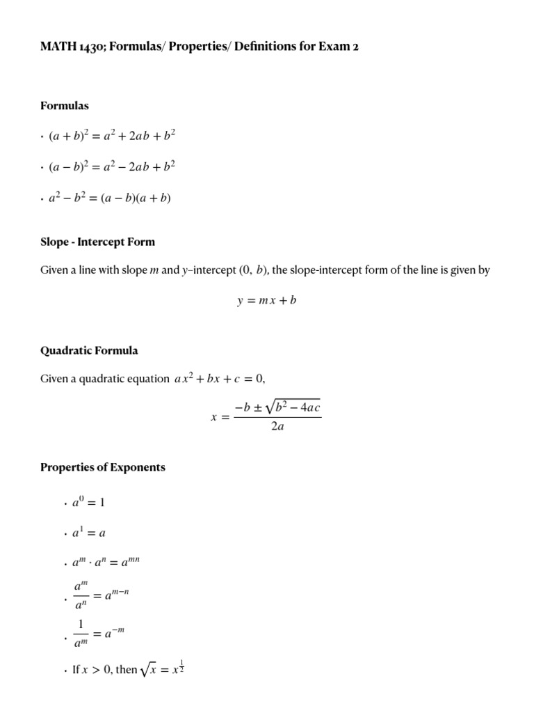 FormulasforExam2 PDF | PDF | Functions And Mappings | Mathematical Concepts