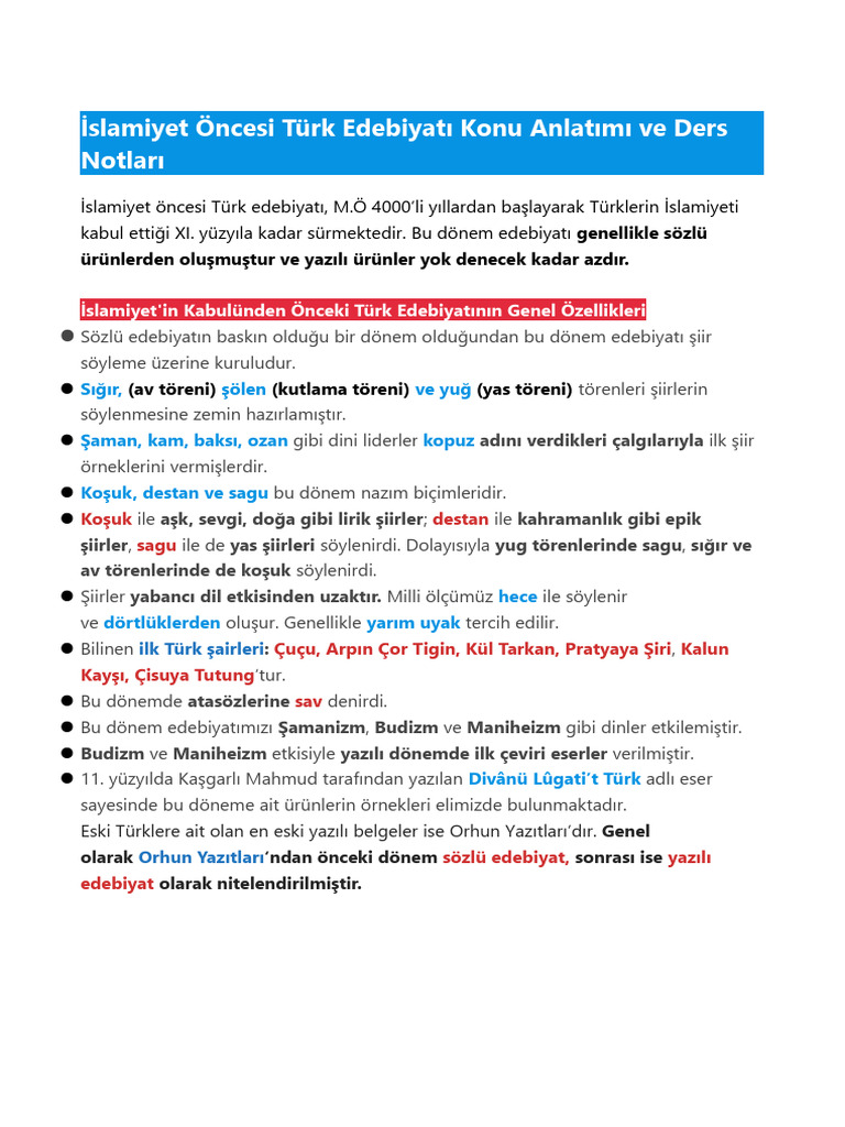 İslamiyet Öncesi Türk Edebiyatı | PDF