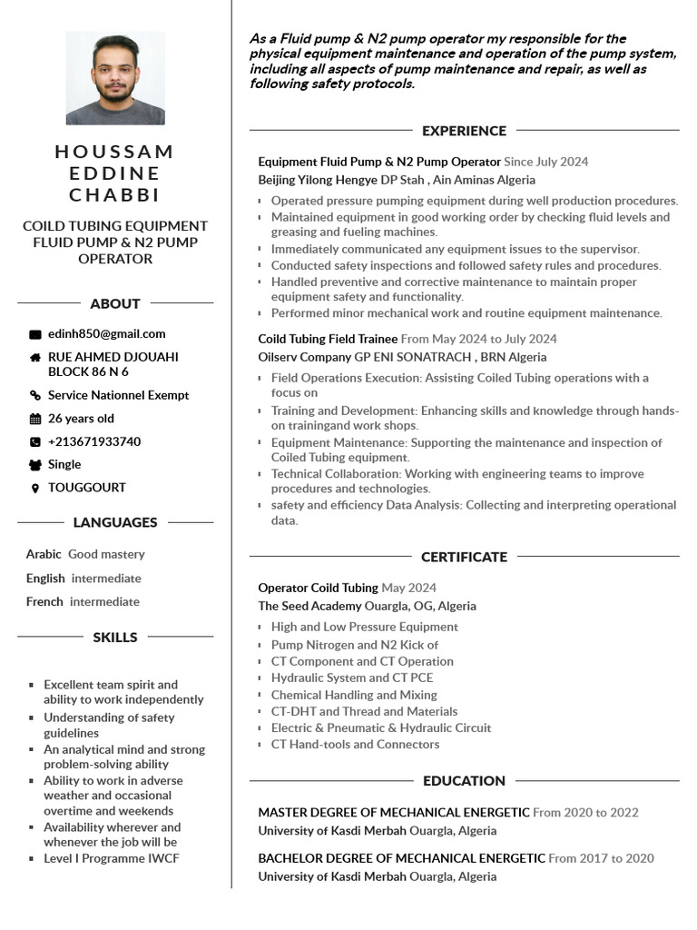 CV 2024-10-13 Houssam Eddine Chabbi | PDF | Pump