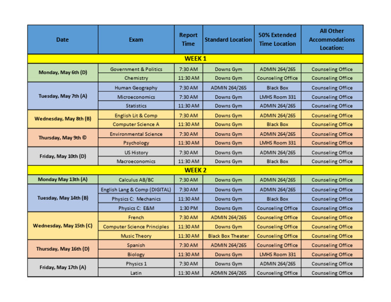 2024 AP Exam Schedule & Locations - UPDATED | PDF | Science | Advanced ...