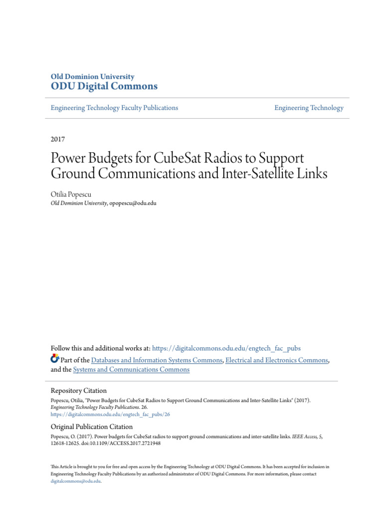 Power Budgets for CubeSat Radios to Support Ground Communications | PDF | Radio | Antenna (Radio)