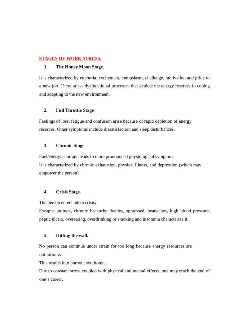 Stages of Work Stress - Topic 9 | PDF | Stress (Biology) | Occupational ...