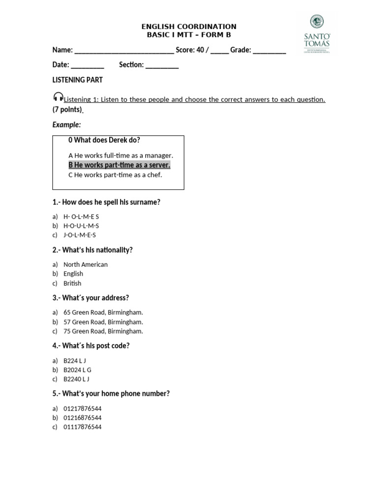 MTT IDI-00001 Form B Final Version | PDF | Plural | Linguistics