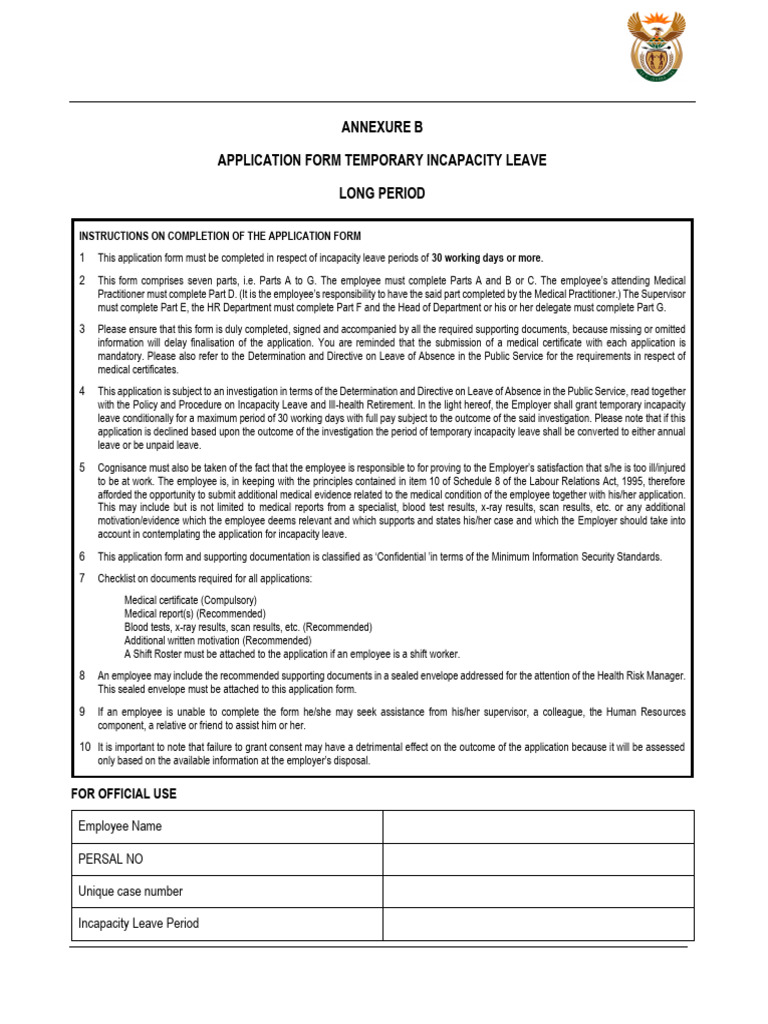 annexure b - pilir application long incapacity leave | PDF | Informed ...