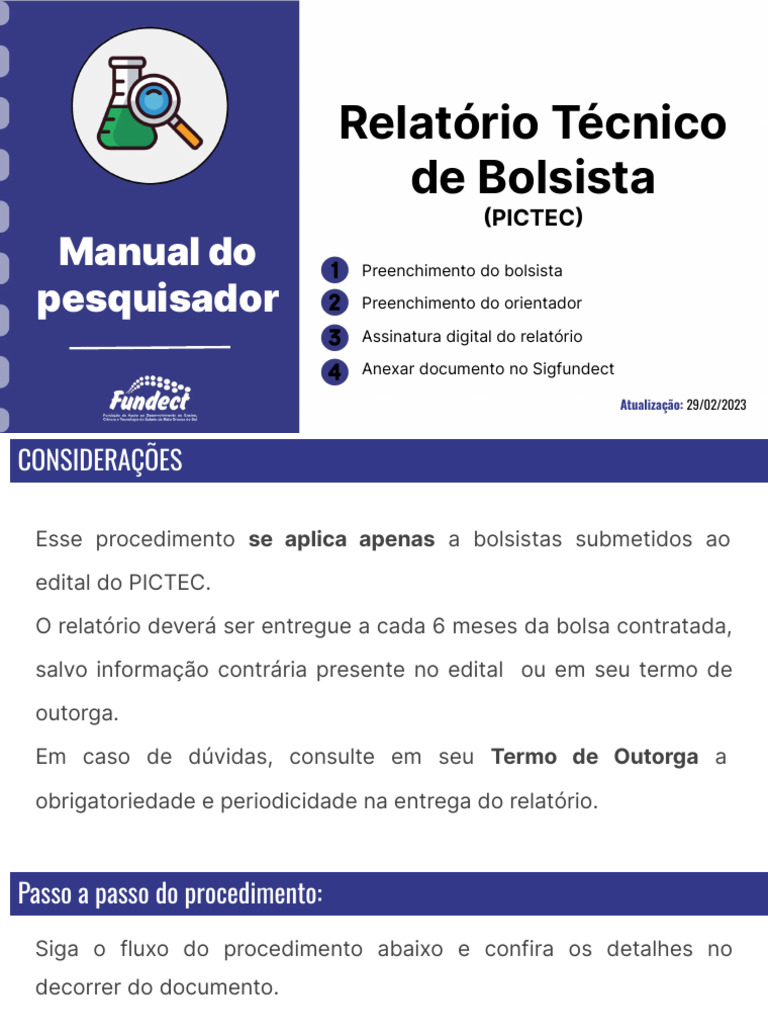 Manual 06.1 Relatorio Tecnico de Bolsista para PICTEC | PDF | Janela (informática) | Informática