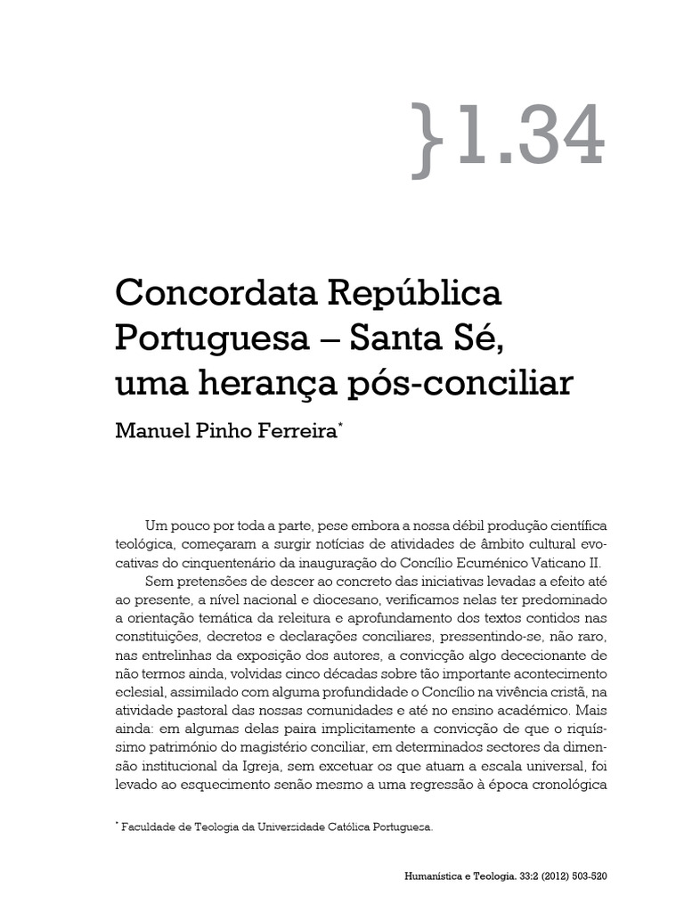 Concordata República Portuguesa - Santa Sé, Uma Herança Pós-Conciliar ...