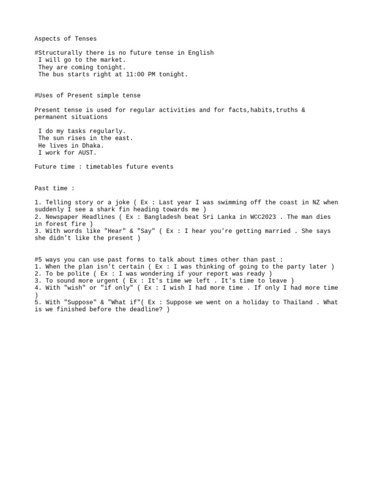 Aspects of Tenses | PDF