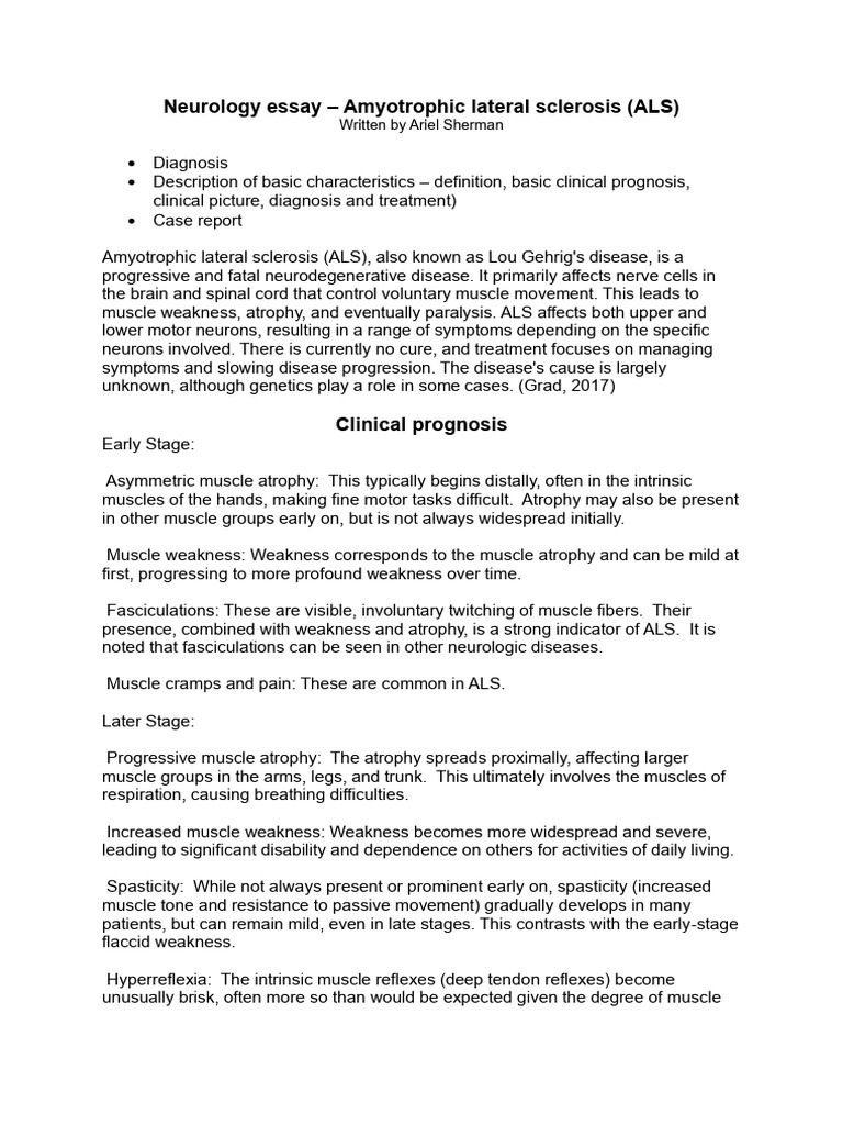 Neurology Essay - Amyotrophic Lateral Sclerosis (ALS) | PDF | Neurology ...