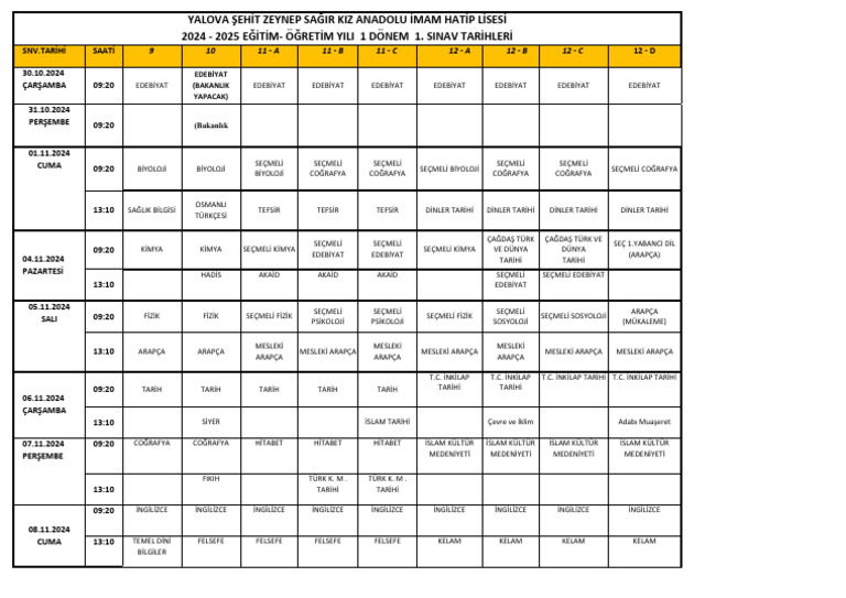 2024 - 2025 1 Sinav Programi | PDF